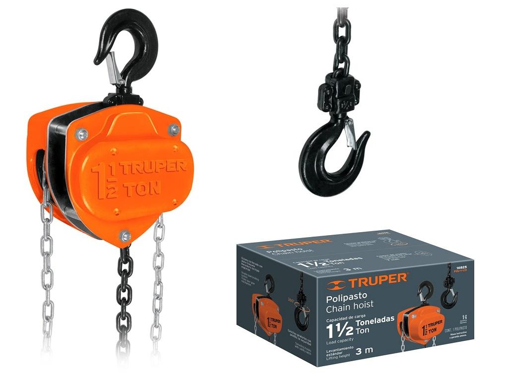 Tecle Polipasto de Cadena 1.5 Toneladas Truper | Mandril Importaciones